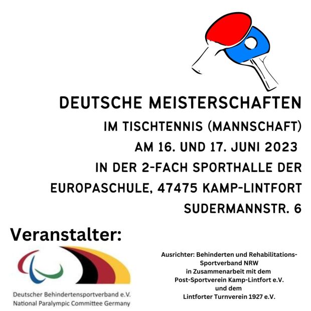 Stadtsportverband Kamp-Lintfort e.V. | Deutsche Mannschaftsmeisterschaften 2023 im Para Tischtennis